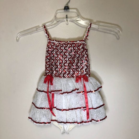 Costumes | Red White Sequins Tiered Skirt Dance Costume W Arm Ruffle 4c ...